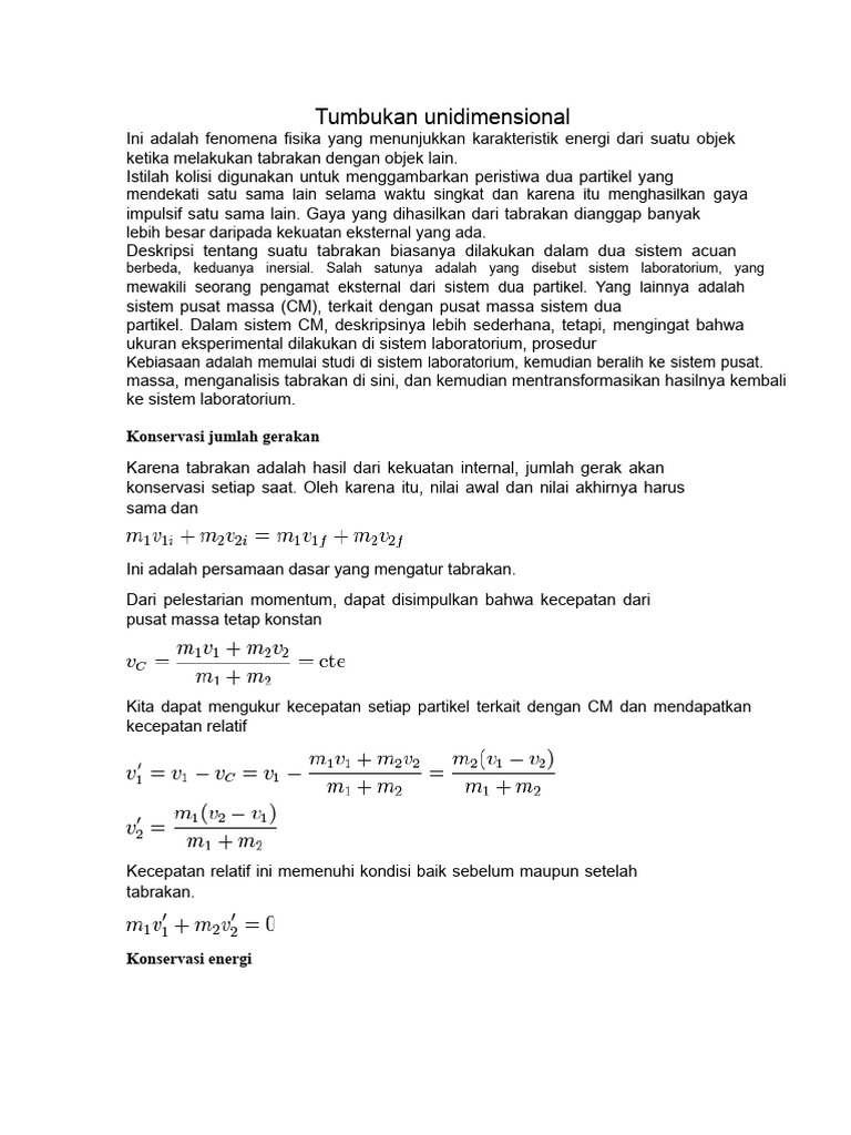 Tabrakan Satu Dimensi | PDF