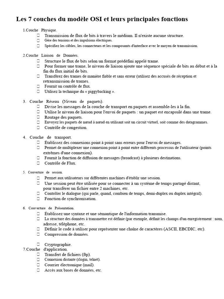 Les 7 Couches Du Modèle OSI Et Leurs Fonctions Principales | PDF ...