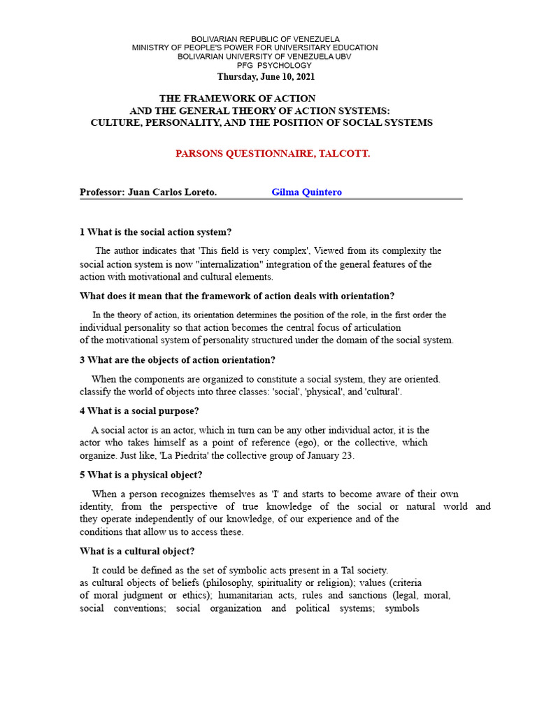 05 PSYCHOLOGY QUESTIONNAIRE PARSONS, TALCOTT. GILMA QUINTERO | PDF ...
