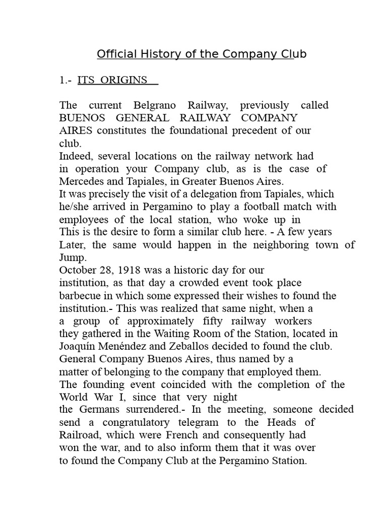 Official History of The General Company Club Buenos Aires | PDF