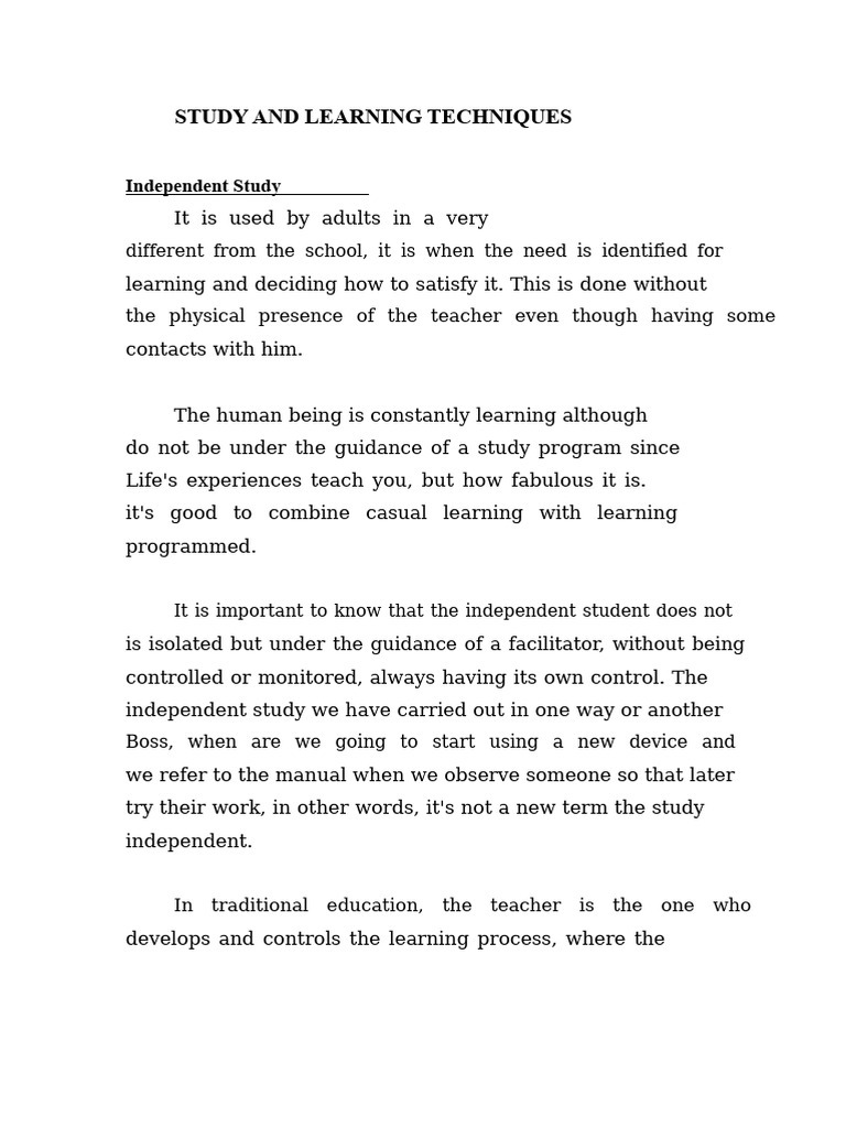 Independent Study and Learning Techniques | PDF | Learning ...