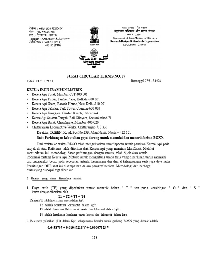 TC - 27 Perhitungan Daya Tarik RDSO PDF | PDF