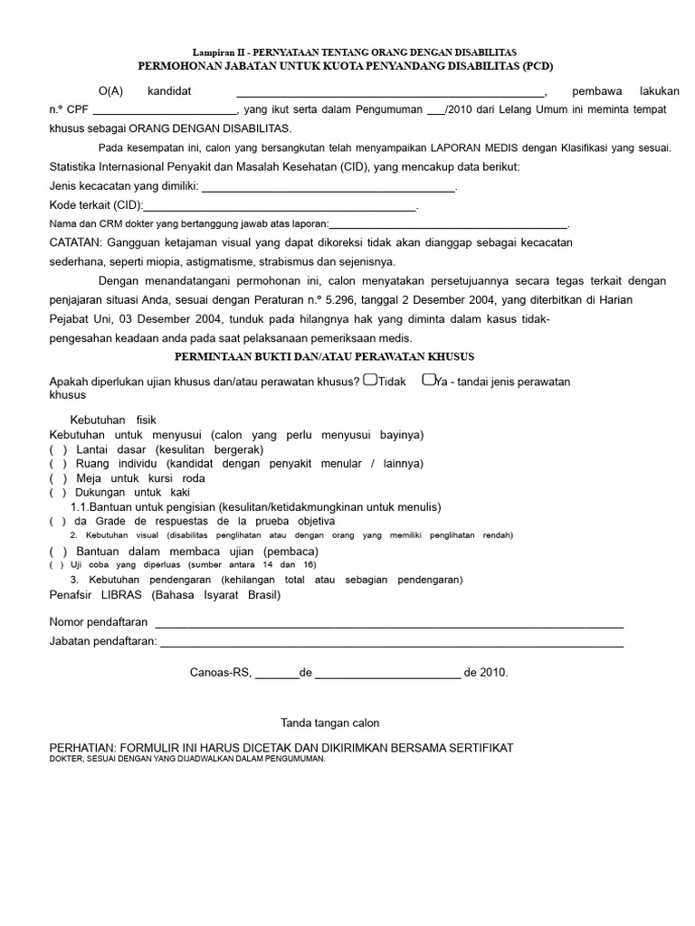 Pernyataan Orang Dengan Disabilitas (PCD) | PDF