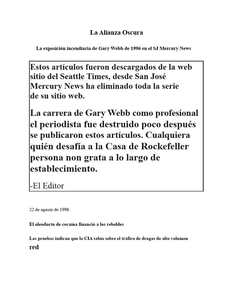 La Alianza Oscura, Gary Webb | PDF | Crack de cocaína | Contras