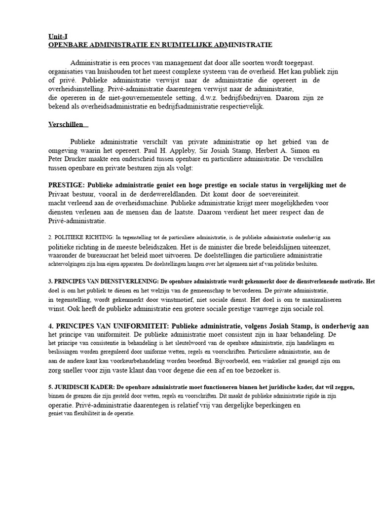 Eenheid-I OPENBARE ADMINISTRATIE EN PRIVATE ADMINISTRATIE | PDF