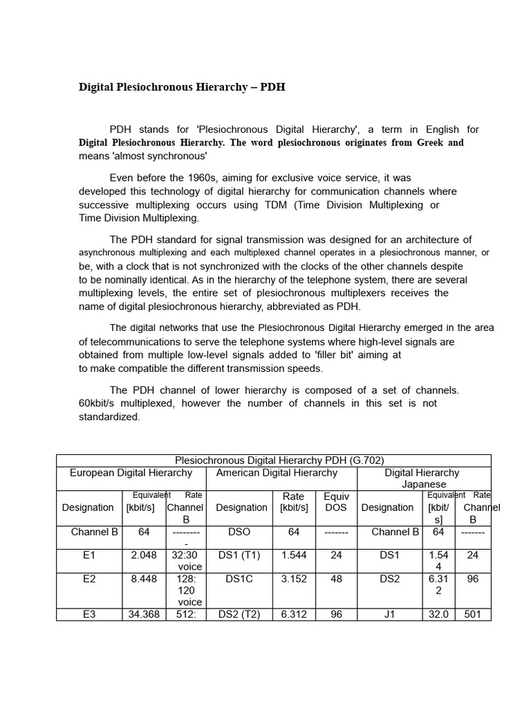Plesiochronous Digital Hierarchy (PDH) | PDF | Computer Science ...