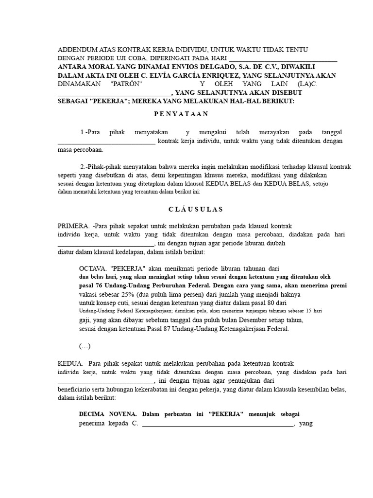 Addendum Perjanjian Kerja Individu | PDF