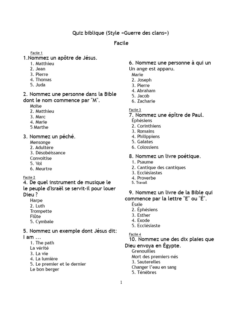 Quiz biblique interactif : défis et réponses | PDF | Jean (apôtre ...