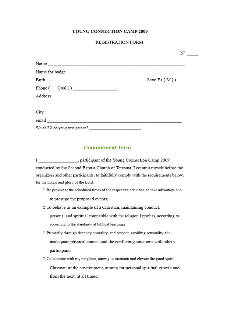 Youth Connection Camp Registration Form 20091 | PDF | Spirituality