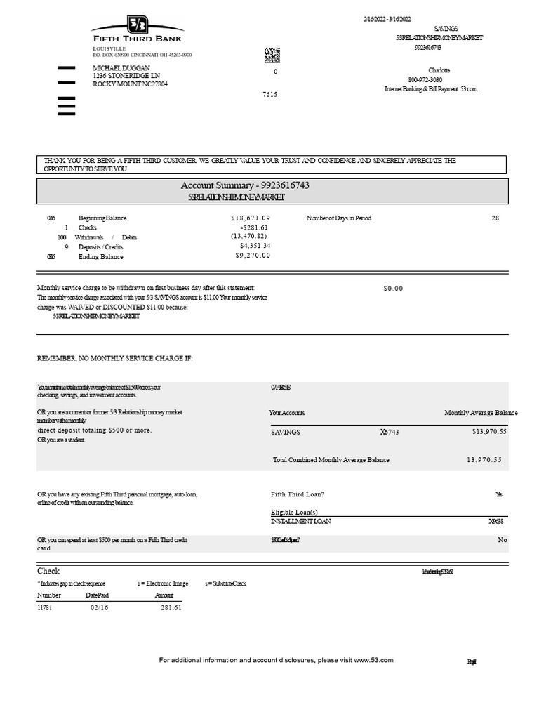 FIFTH THIRD Bank 5 3 Statement | PDF | Payments | Money