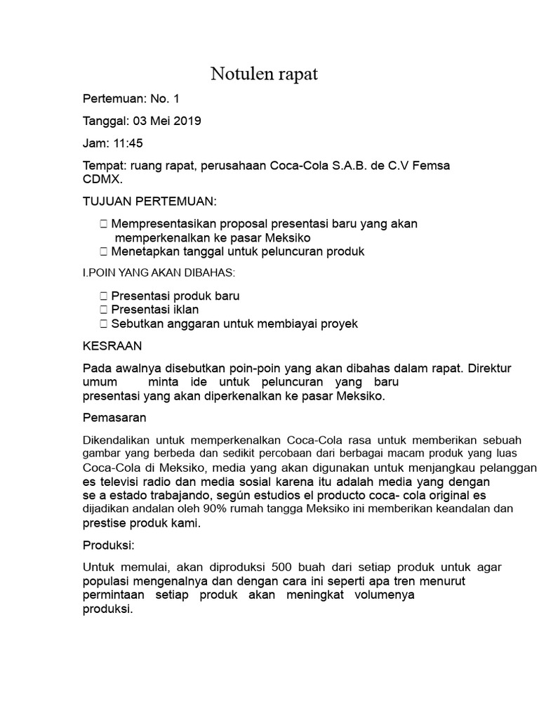 Rapat Peluncuran Produk Baru Coca-Cola | PDF