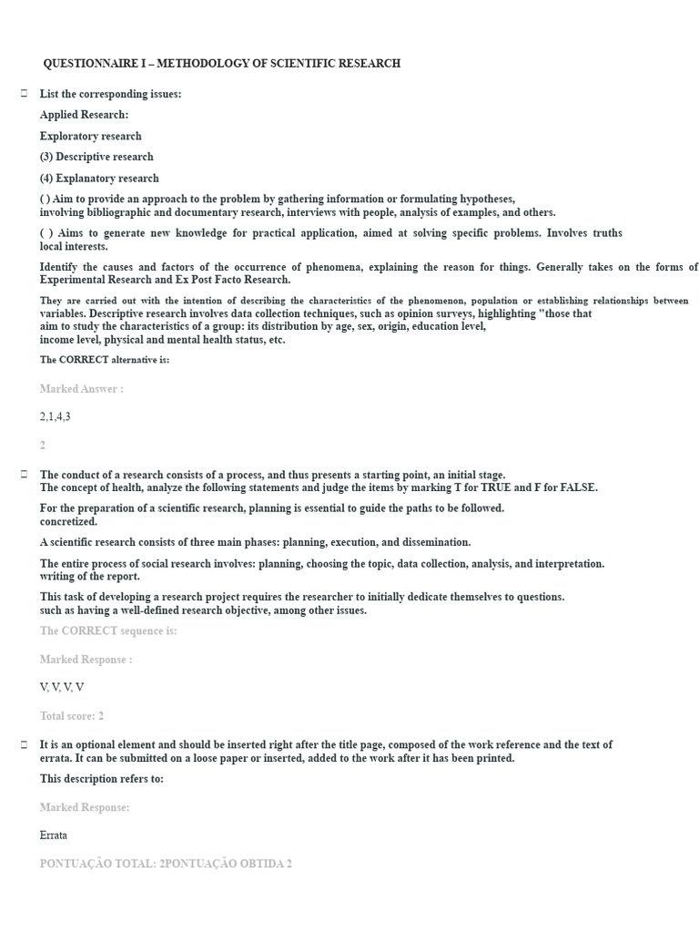 Scientific Research Methodology Questionnaire | PDF | Scientific Method ...