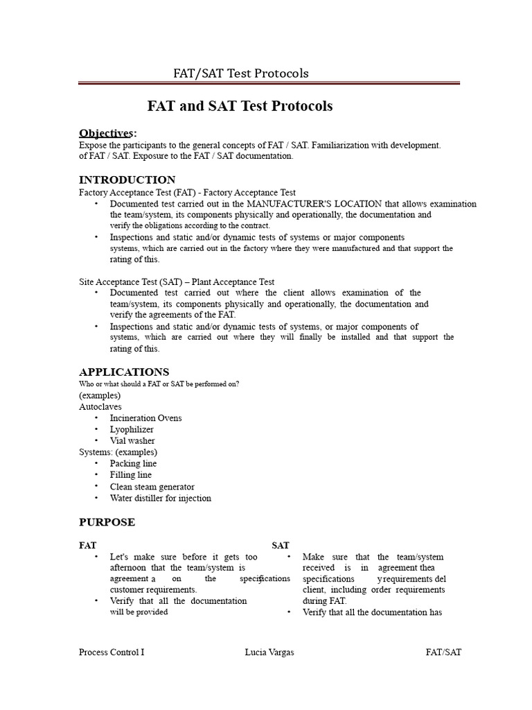 Fat and Sat Testing Protocols | PDF | Verification And Validation
