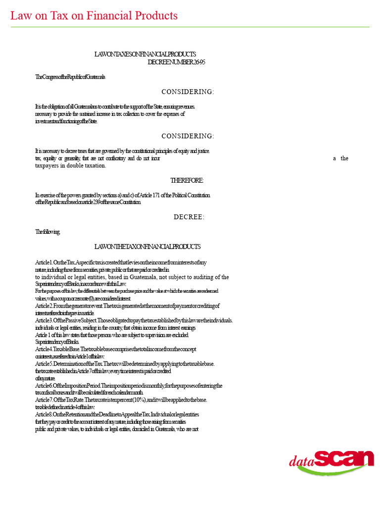 Guatemalan Tax on Financial Products | PDF | Taxes | Double Taxation