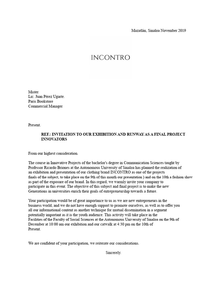 Invitation Letter For A Fashion Show | PDF