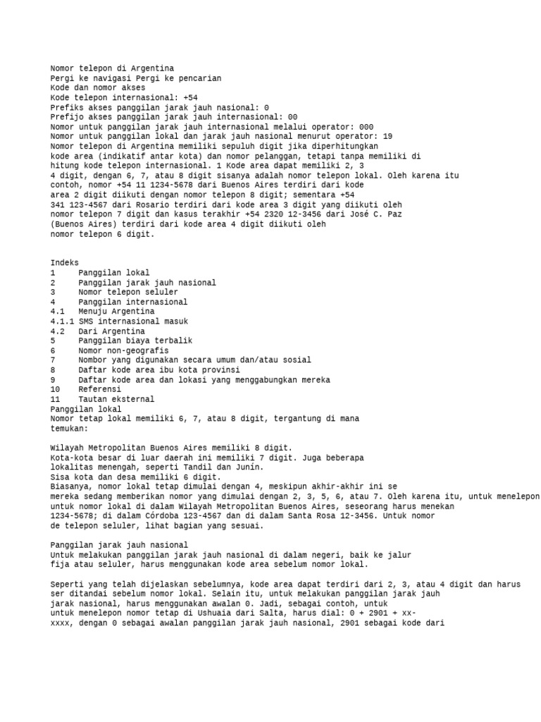 Panduan Nomor Telepon Argentina | PDF