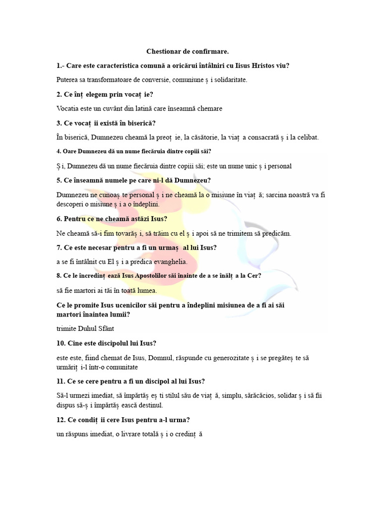Chestionar de Confirmare | PDF