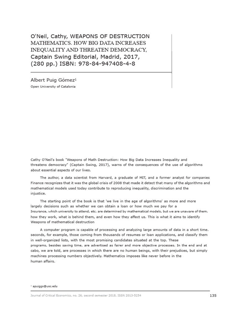 Cathy O'Neil. Weapons of Math Destruction (2017) | PDF | Big Data ...