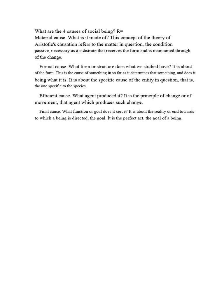 What Are The 4 Causes of Social Being? | PDF