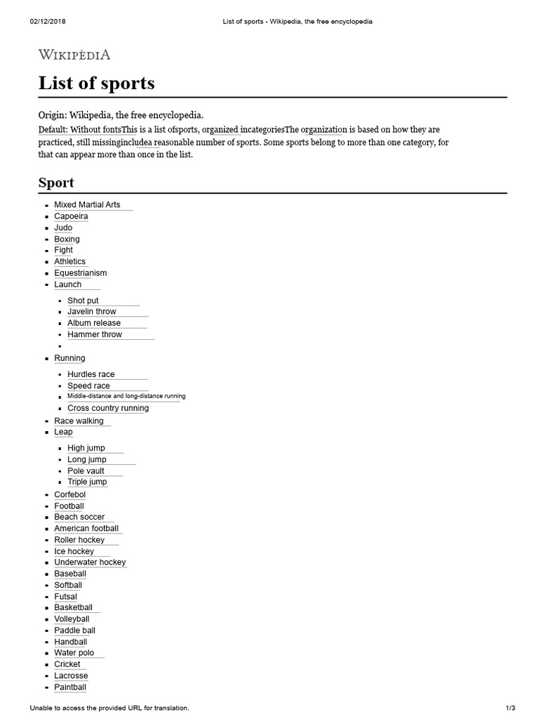 List of Sports - Wikipedia, The Free Encyclopedia | PDF | Gymnastics ...
