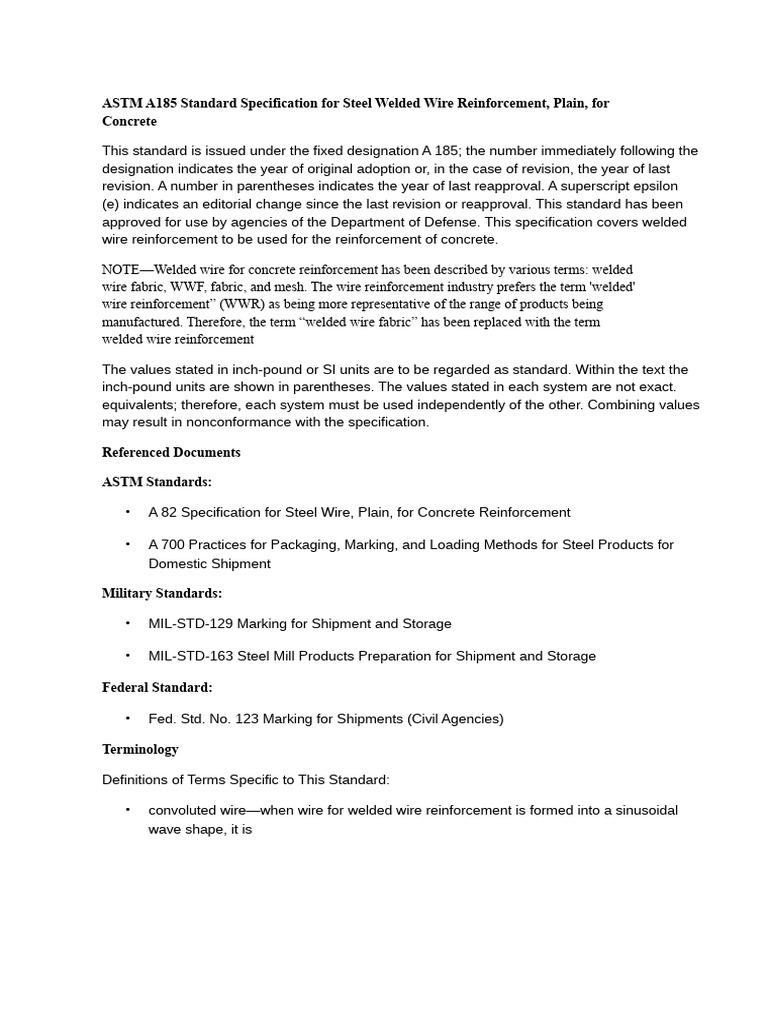 ASTM A185: Steel Welded Wire Reinforcement | PDF | Welding | Construction