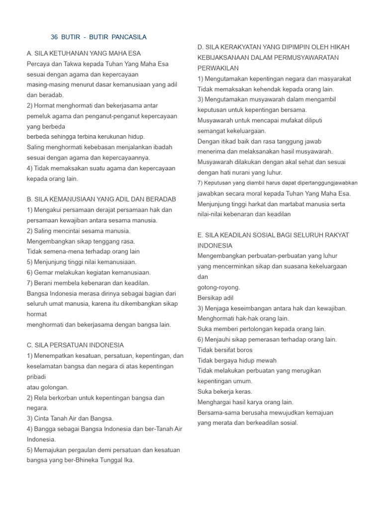 36 Butir - Butir Pancasila | PDF