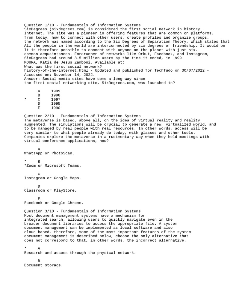 UNINTER - Fundamentals of Information Systems - APOL 02 ANSWERED (Correct Answers Are Marked ...