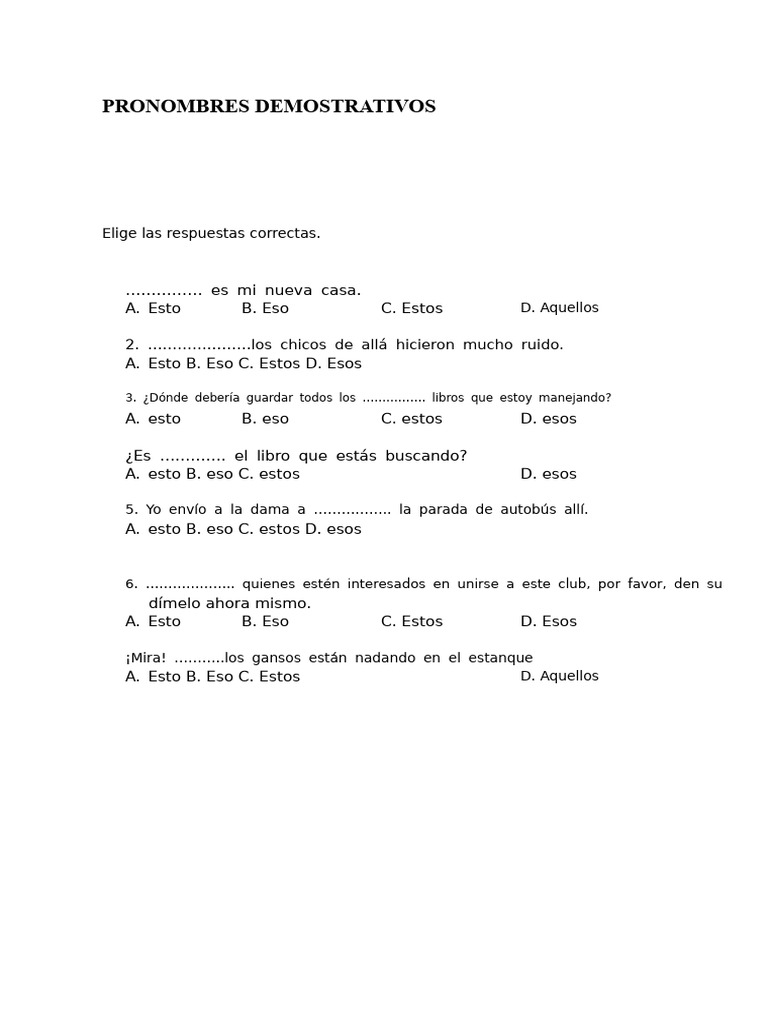 Ejercicios de Pronombres Demostrativos | PDF