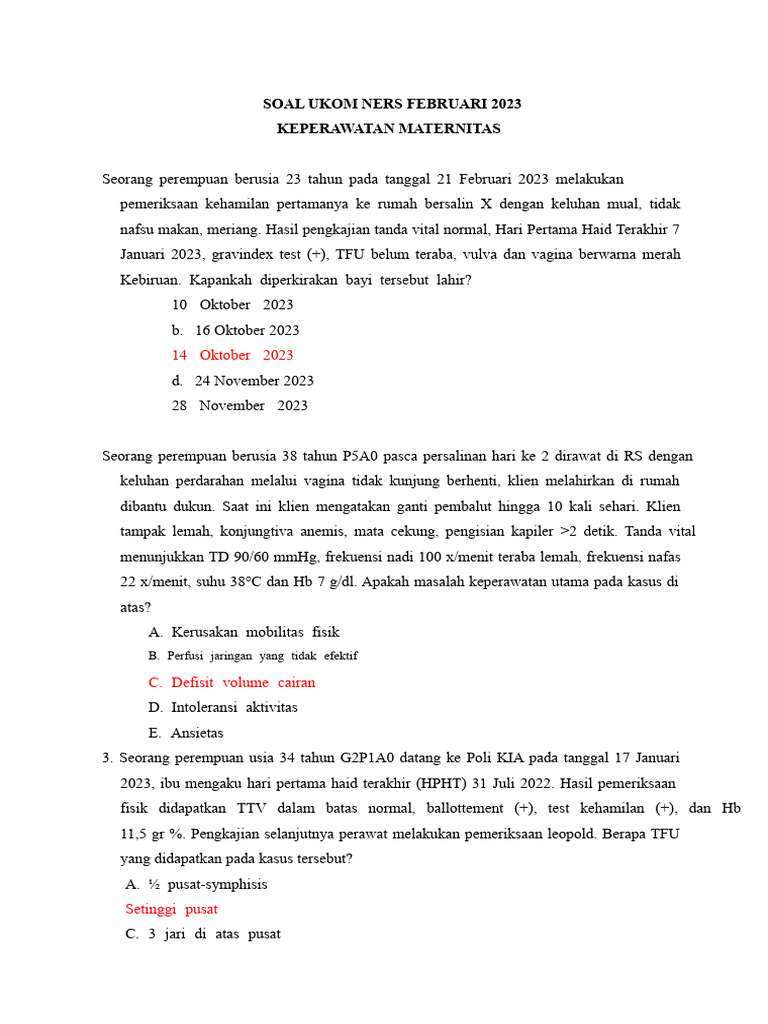 Soal Ukom Ners Maternitas Februari 2023 | PDF