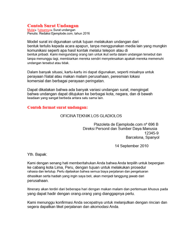 Contoh Surat Undangan | PDF