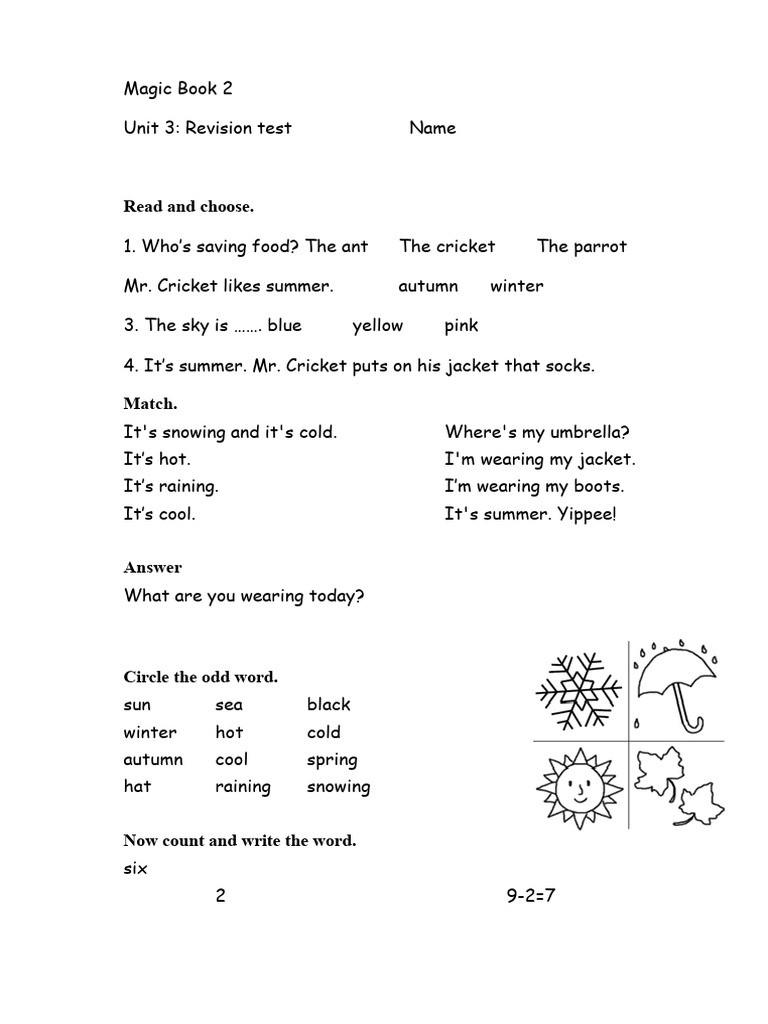 Magic Book 2 - Unit 3 Revision Test | PDF