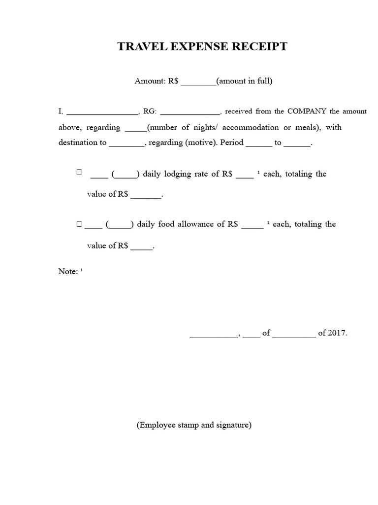Accommodation Receipt Travel Expense Model | PDF