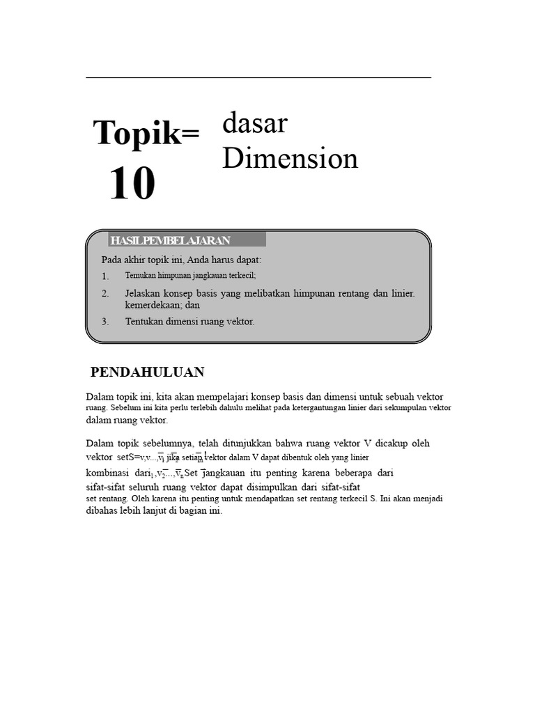 Dimensi dan Ketergantungan Linier Vektor | PDF