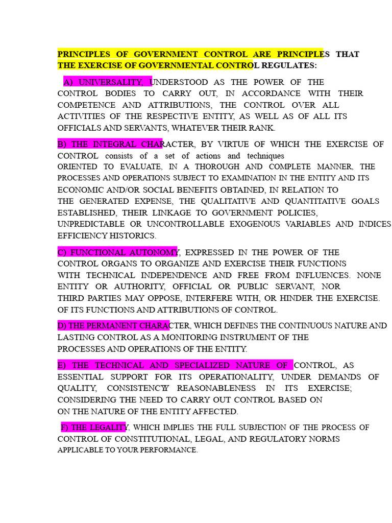Principles of Government Control Are Principles That Govern The ...