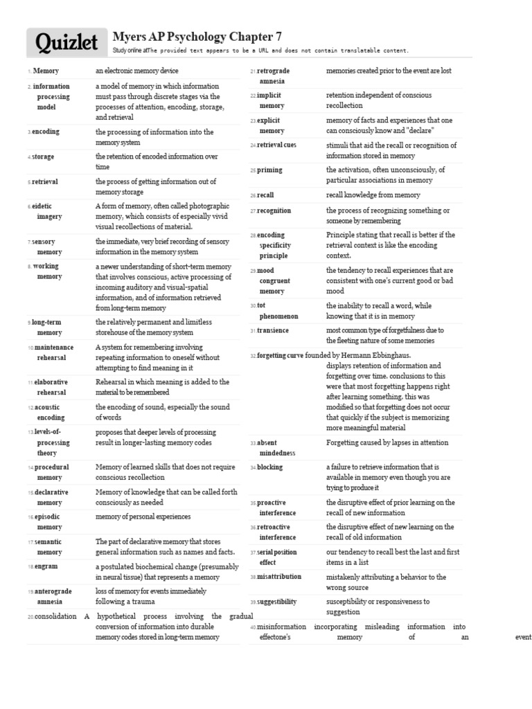 Myers AP Psychology Chapter 7 PDF | PDF | Memory | Recall (Memory)