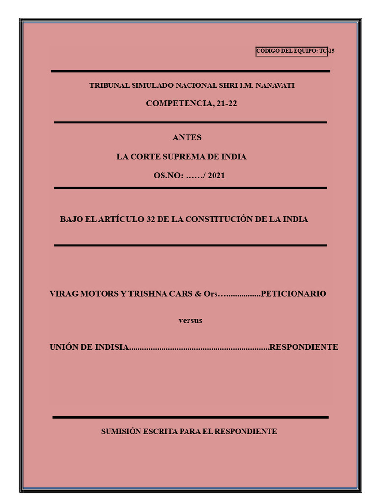 Memorando para El Equipo Código TM 15 (R) | PDF | Derecho Constitucional | Derechos fundamentales
