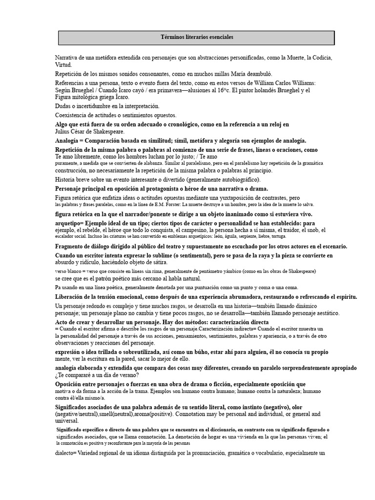 Términos Literarios Esenciales | PDF | Sonetos | Poesía