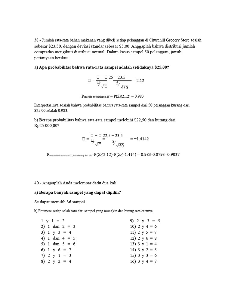 A) Apa Probabilitas Bahwa Rata-Rata Sampel Adalah Setidaknya $25,00? | PDF