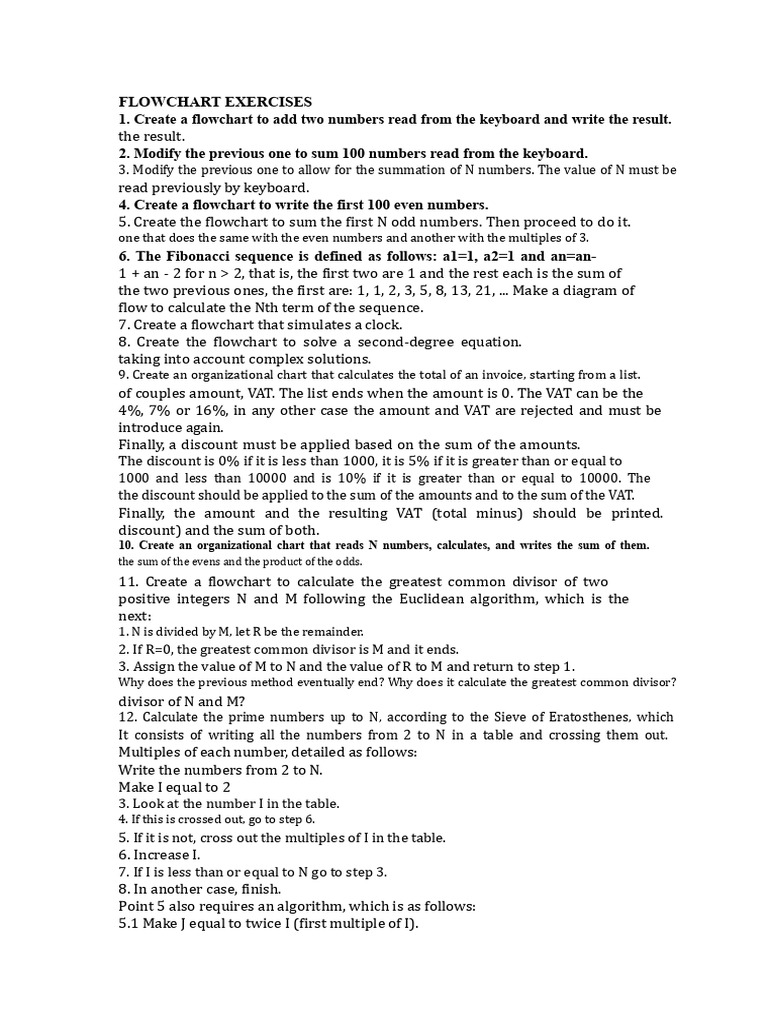Exercises For Flowchart Exam | PDF | Interval (Mathematics) | Numbers