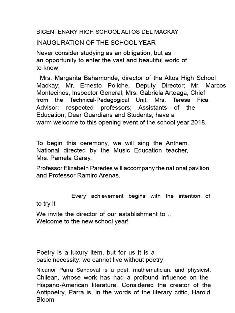 Start of The School Year Ceremony | PDF