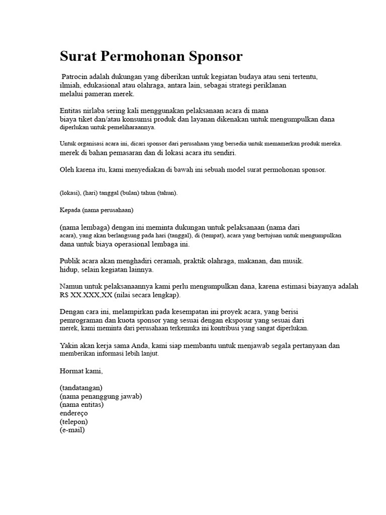 Surat Permohonan Sponsor Acara | PDF