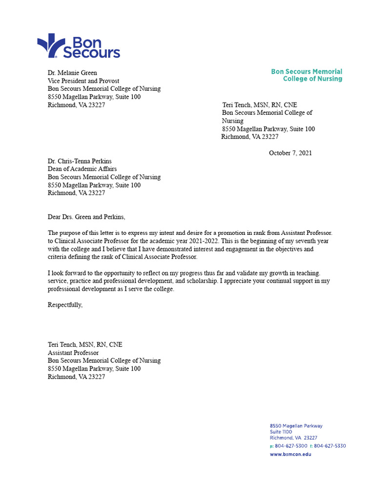 Promotion Request Letter for Faculty Rank | PDF