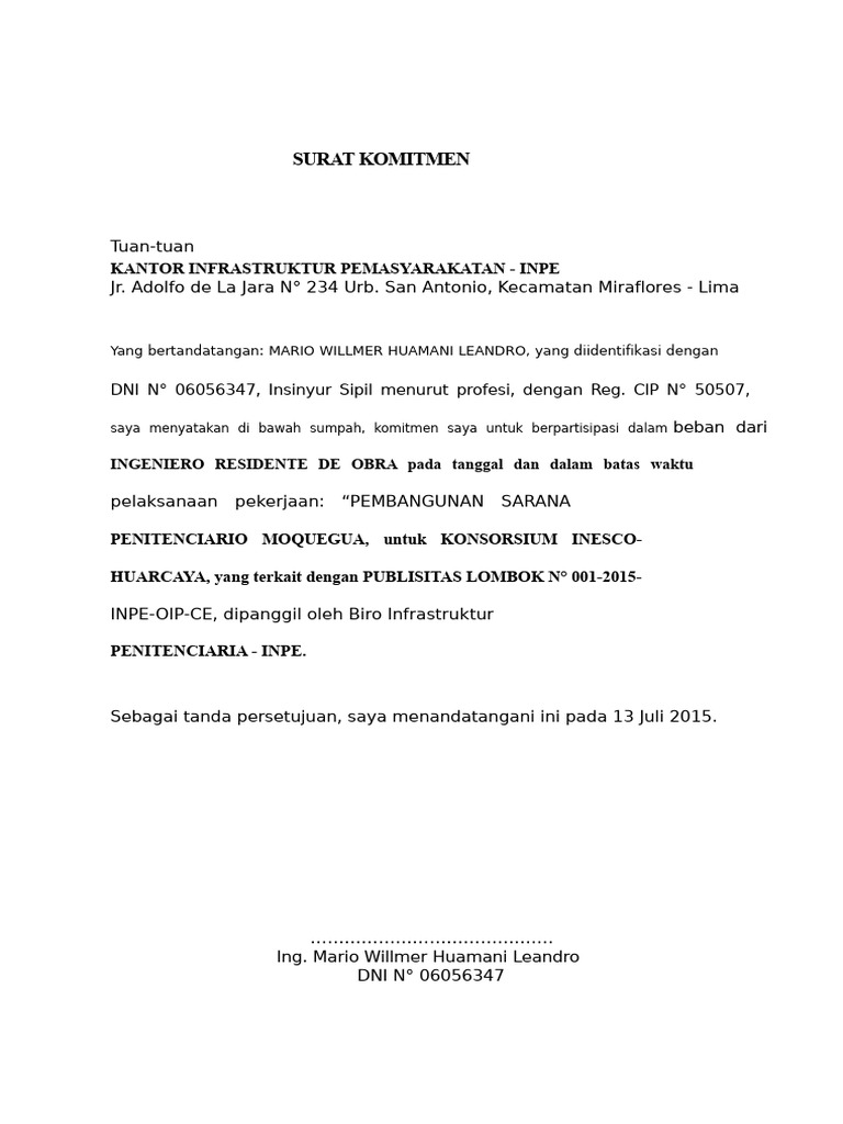Surat Komitmen | PDF