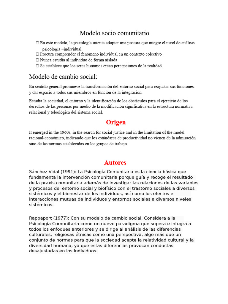 Modelo Socio Comunitario y Sus Submodelos | PDF | Sicología | Ecología
