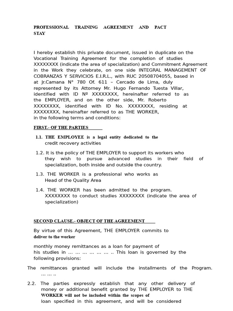 Vocational Training Agreement and Retention Pact | PDF | Interest ...