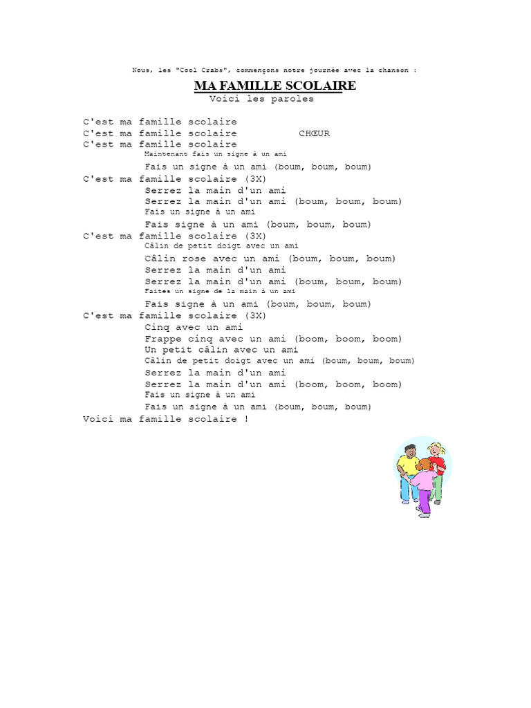 Chanson "Ma Famille Scolaire" | PDF
