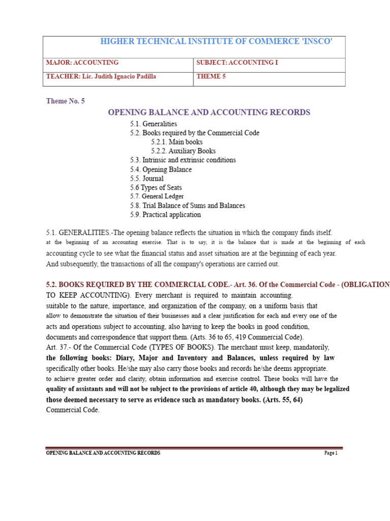 Opening Balance and Accounting Records | PDF | Debits And Credits | Prices