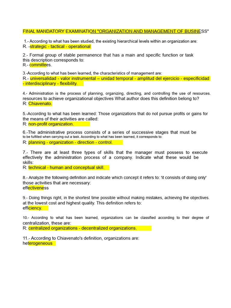 Mandatory Final Exam Organization and Business Administration 2022 ...