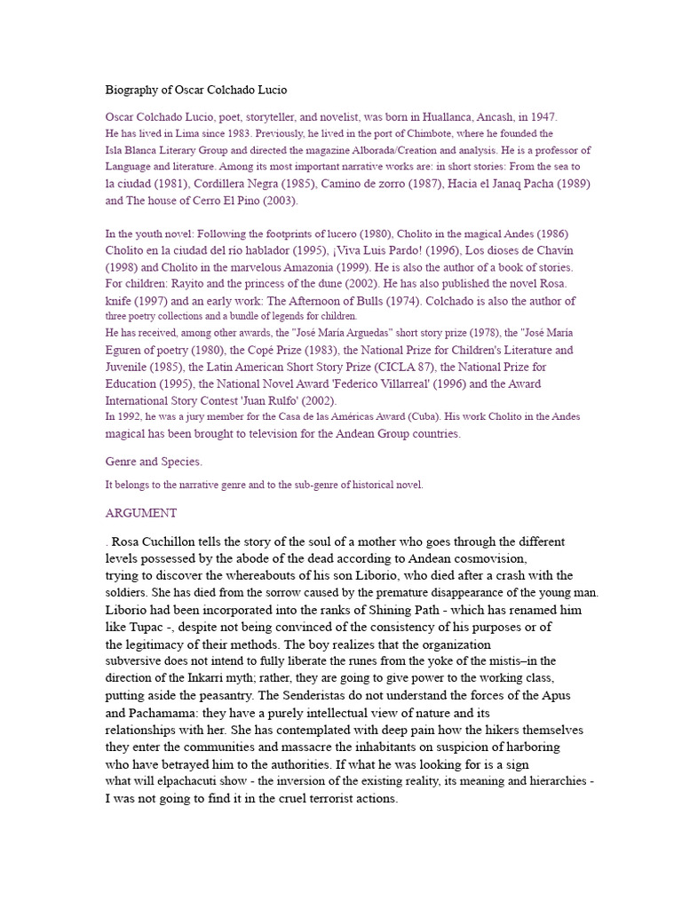 Biography of Oscar Colchado Lucio | PDF | Divine Comedy