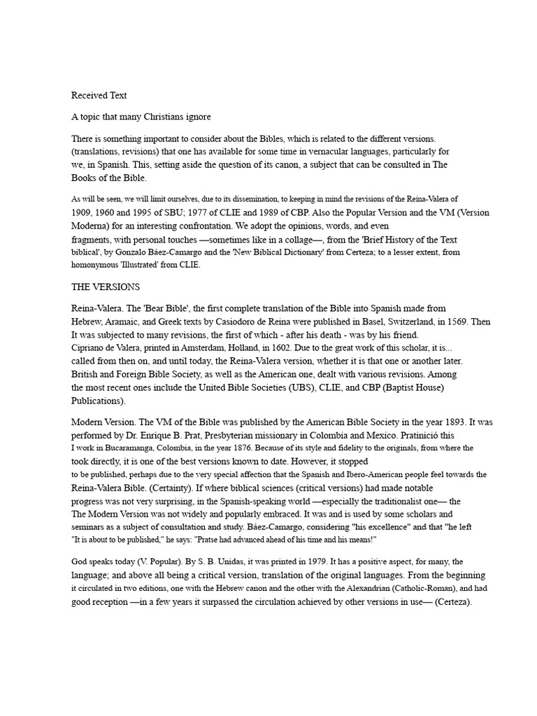 Textus Receptus Vs Critical Texts | PDF | Papyrus | Bible